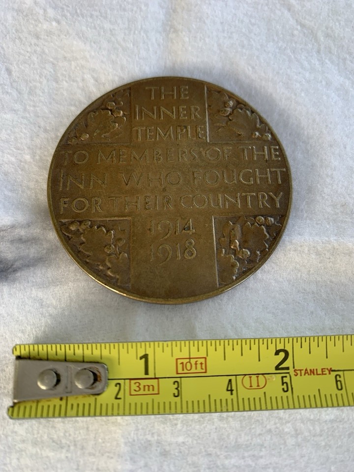 Very Rare Bronze WW1 Medal Inner Temple Tribute Medal 1918 - winged ...