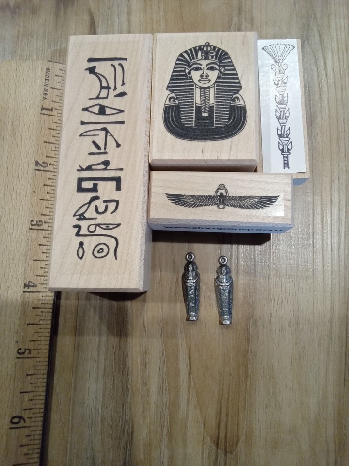 4 Rubber Stamps Lot Ancient Egyptian Theme King Tut Hieroglyphics Mummy ...