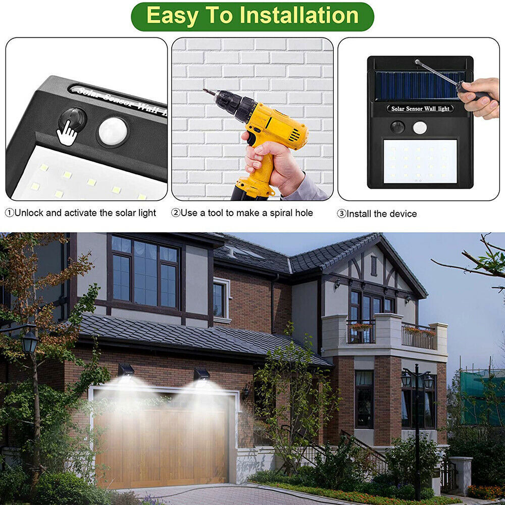 Solar Light Outdoor Garden PIR Motion Sensor Wall Floodlight Waterproof ...