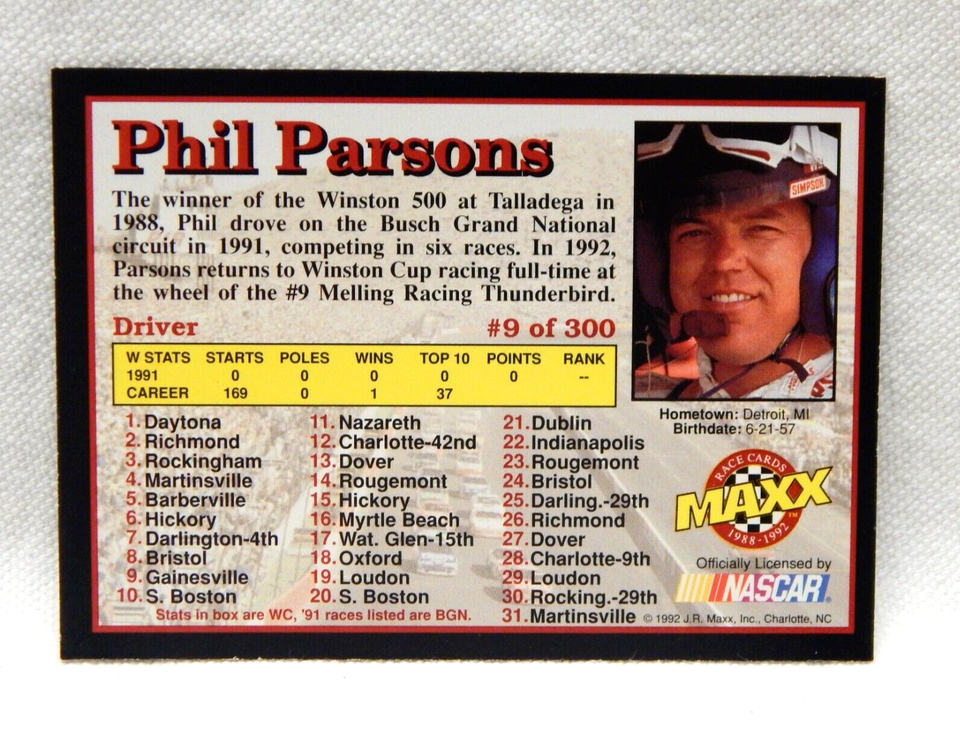 NASCAR Phil Parsons Card 9 | eBay