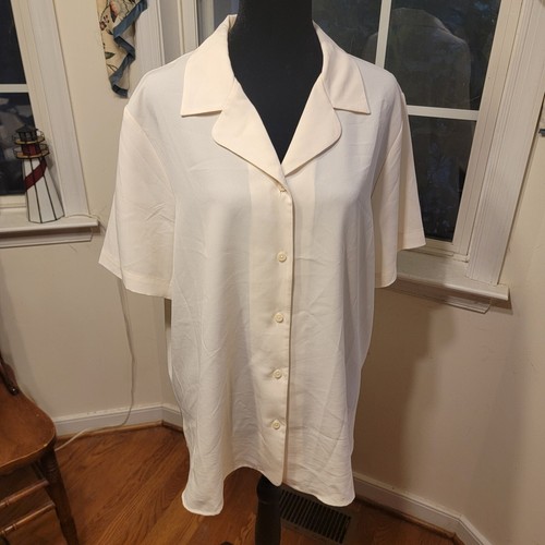 Liz Baker Essentials Button Up Blouse Size 18W Short Sleeve Cream | eBay