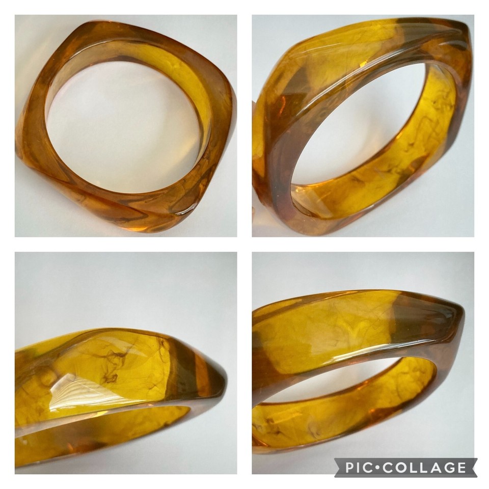 Vintage Lucite Acrylic Faux Honey Amber Tortoise Shell Bracelet Bangle Retro 8" | eBay