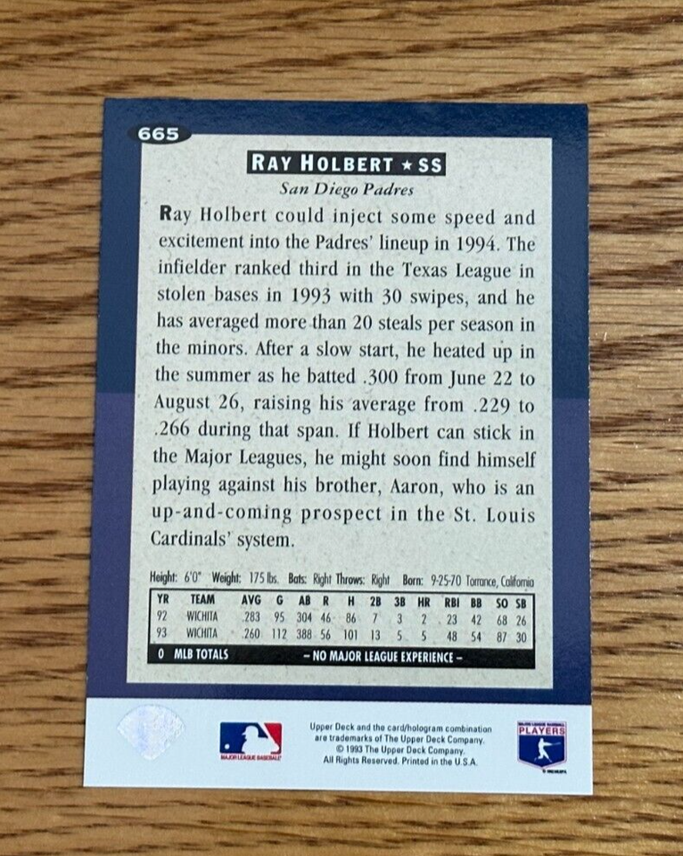 RAY HOLBERT 1994 Collector's Choice #665 Rookie Class Silver Signature ...