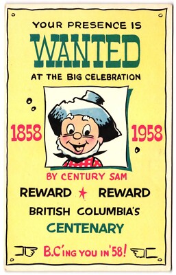 British Columbia Centenary Century Sam 1958 100th Anniversary Unposted ...