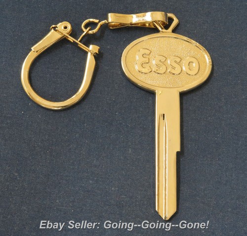 18KT GOLD CREST ESSO KEY BLANK ON VTG KEY CHAIN FORD LINCOLN MERCURY ...