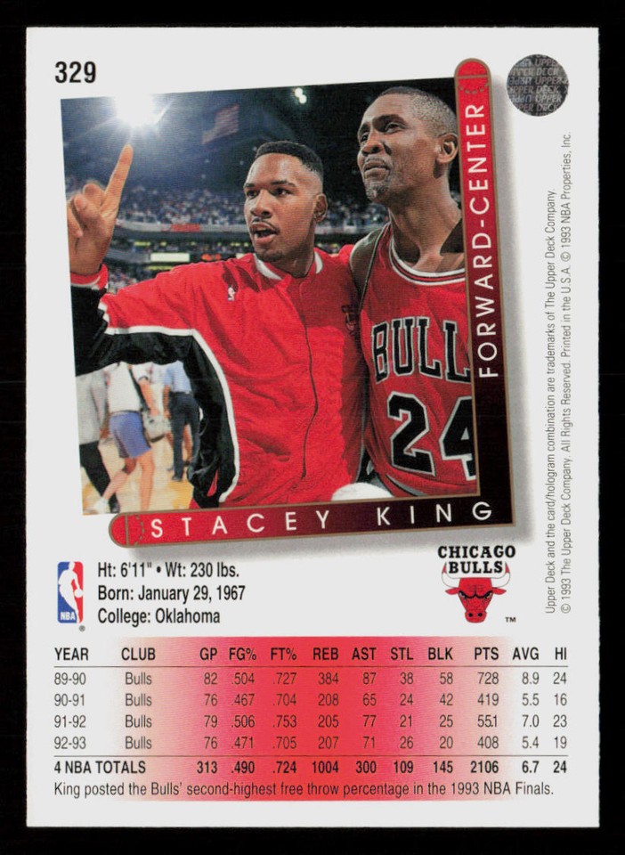 Stacey King 1993-94 Upper Deck #329 Chicago Bulls Basketball Card | eBay