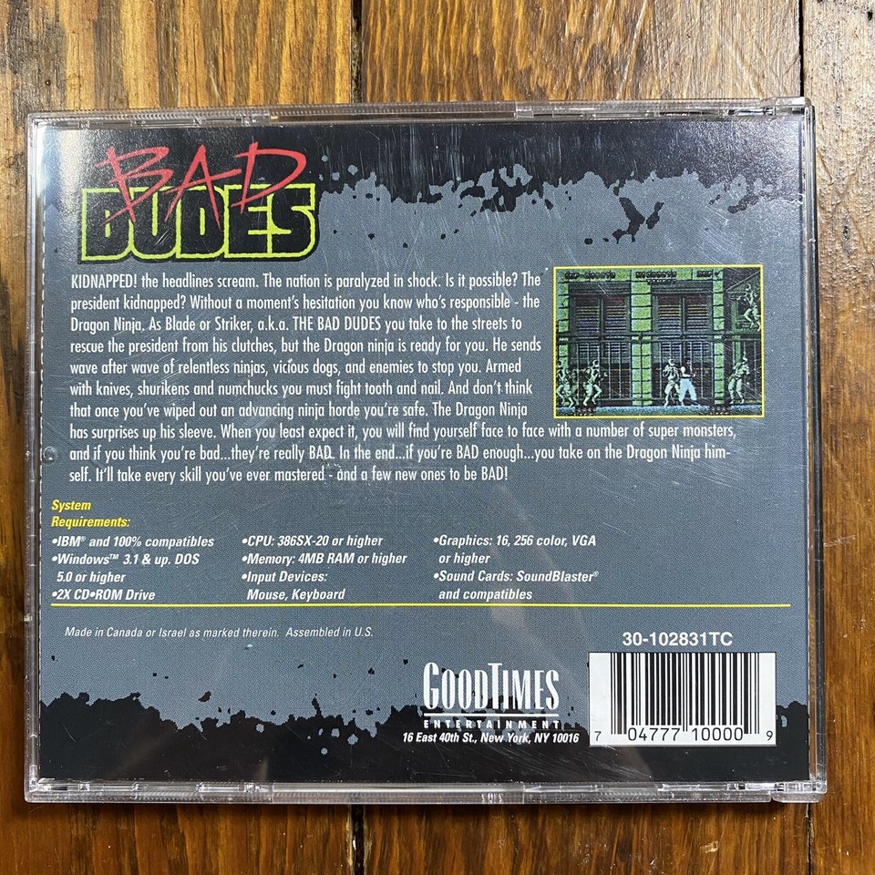 VINTAGE Bad Dudes vs Dragon Ninja PC CD-Rom Data East 1988 Side ...