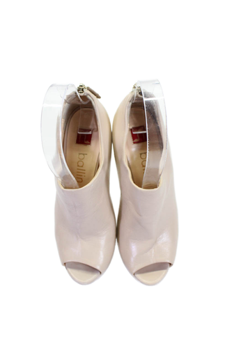 Ballin Womens Back Zip Stiletto Platform Peep Toe Pumps Beige Leather ...