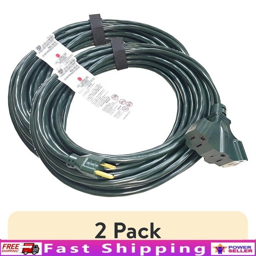 50ft Tri-Tap Extension Cord 16AWG 3 Outlet Indoor Outdoor Light Duty ...