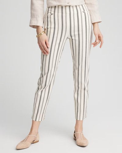 Chico's Women Striped Perfect Stretch Pull On Slim Leg Ankle Pants Size ...