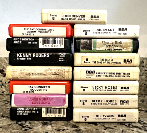 Lot of 15 Country 8 Track Tapes John Denver Kenny Rogers Murray Charlie ...
