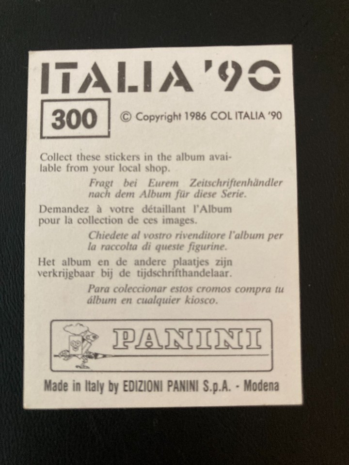 1990 Panini FIFA World Cup Italia 90 Album Stickers RC 300 Carlos ...