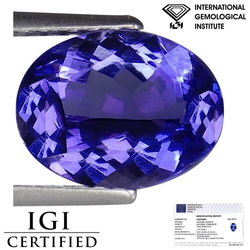 1.87 Ct IGI Certified AA Natural D Block Tanzanite Blue Violet Color ...