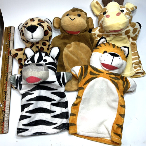 African Safari Animal Hand Puppet Lot of 5 Tiger Monkey Giraffe Zebra ...