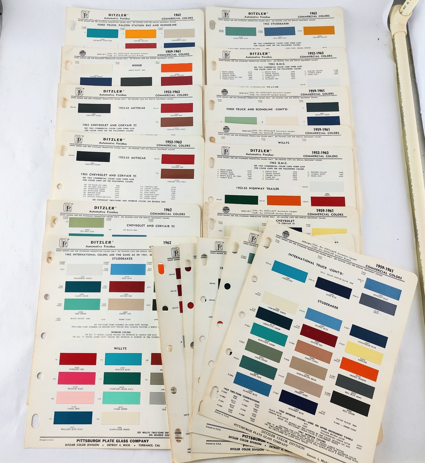 1952-1963 Ditzler PPG Paint Chip Color Lot of 19 Chevrolet Ford Truck ...