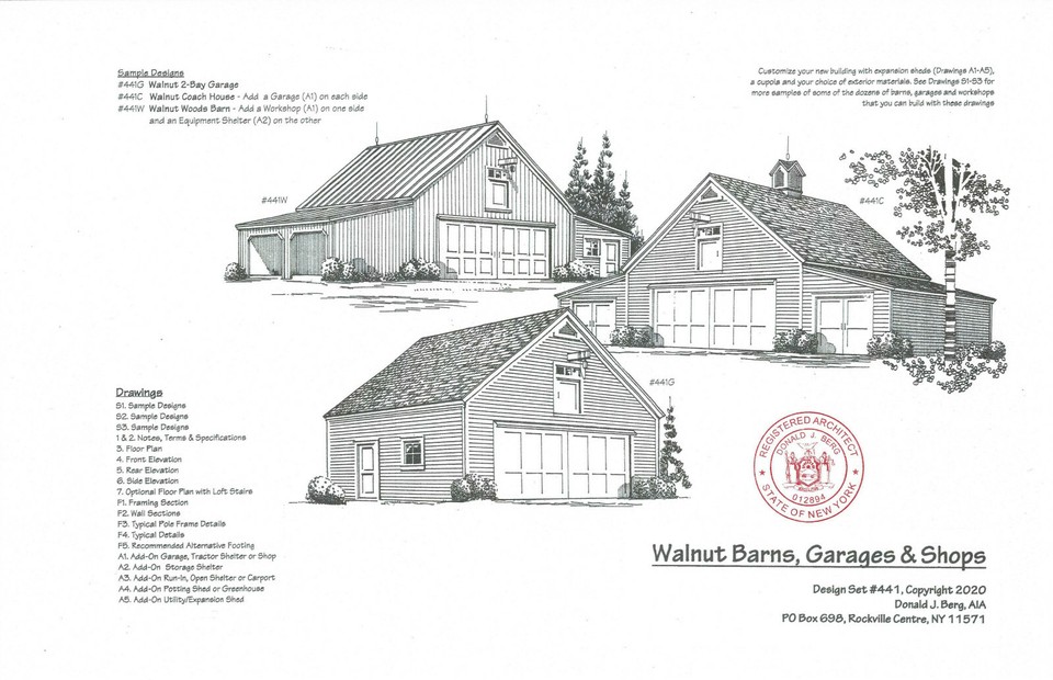Walnut Car Barns with Lofts - 3 Complete Sets of Pole-Barn Plans (eB ...