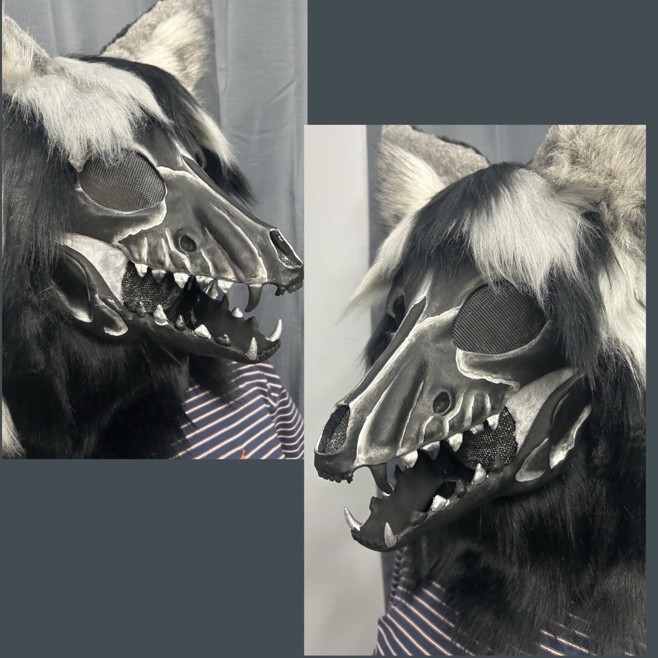 skull dog fursuit head Black Silver | eBay