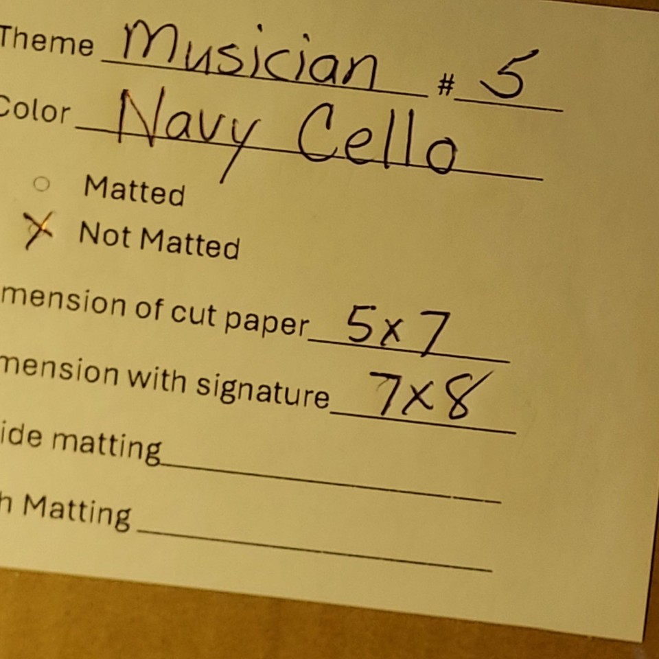 Cello Player Music Paper Cutting Chinese No Mat 11x14 Signed VTG Hou ...