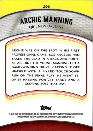 2024 Topps Chrome Archie Manning #LOG-5 Legends of the Gridiron New ...