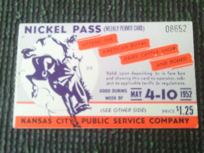 1952 KANSAS CITY NICKEL BUS PASS AMERICAN ROYAL DAIRY COWS BUCKING ...