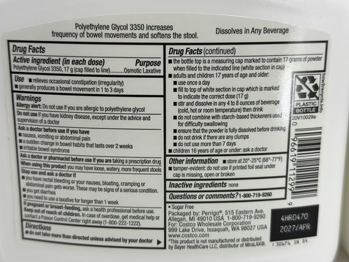 Laxative Polyethylene Glycol - Kirkland Signature LaxaClear 100 Doses ...