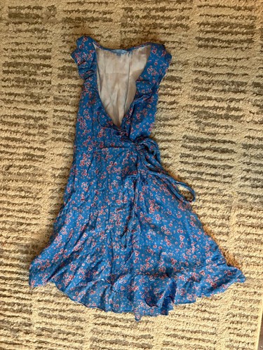 Draper James blue floral wrap dress ruffle sleeveless size 4 | eBay UK