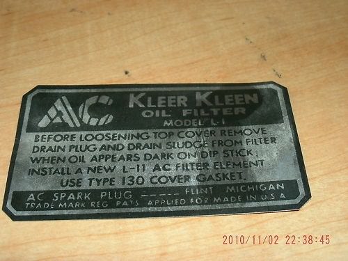 1926 - 1956 HUDSON AC KLEER KLEEN OIL FILTER DECAL | eBay UK