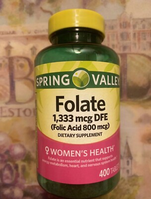Spring Valley FOLIC ACID 800 mcg Supplement FOLATE 1333 mcg Pills 400 ...