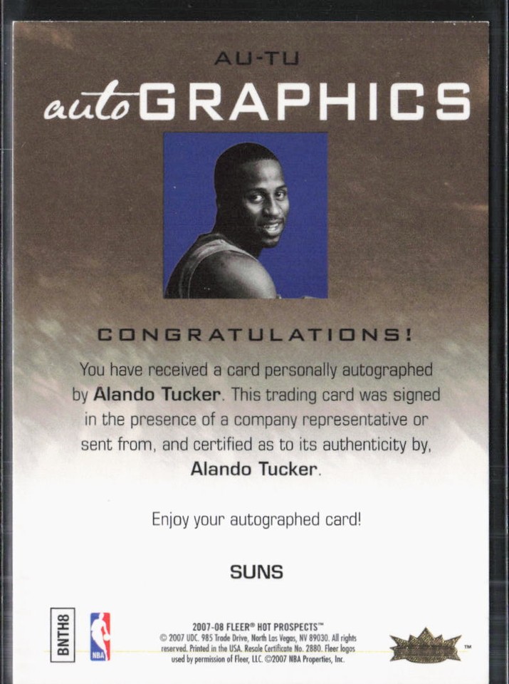 2007-08 Fleer Hot Prospects #AU-AT Alando Tucker Autographics Phoenix ...