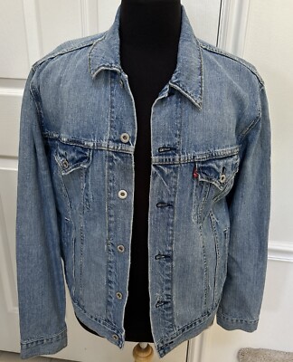 Levi Strauss Denim Trucker Biker Jacket Distressed Red Tag VINTAGE. L ...