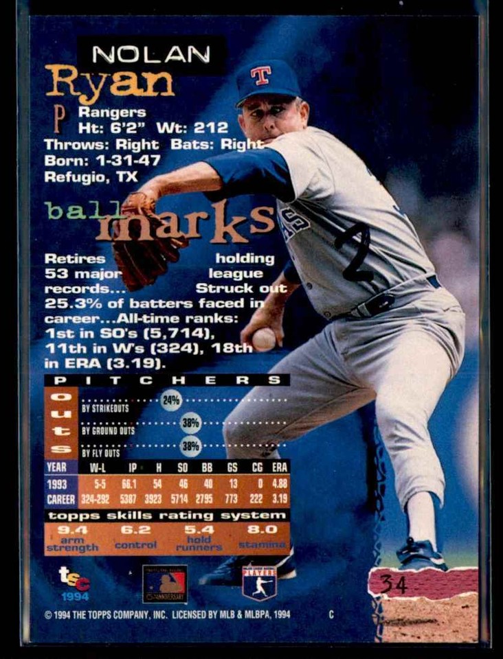 1994 Topps Stadium Club Nolan Ryan Texas Rangers #34 | eBay