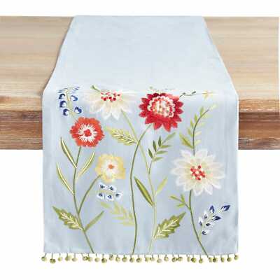 Pier 1 Imports Blue Chambray Embroidered Floral Spring 72" Table Runner ...