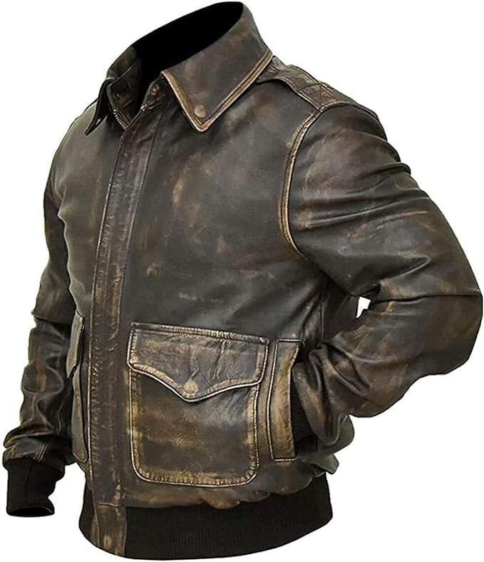 Mens Distressed WWII Cockpit Pilot RAF Military A2 Leather Bomber ...