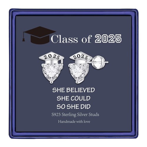 Hidepoo Graduation Gifts for Her - S925 Sterling Silver Heart Stud 2025 Gradu... 786468673269| eBay