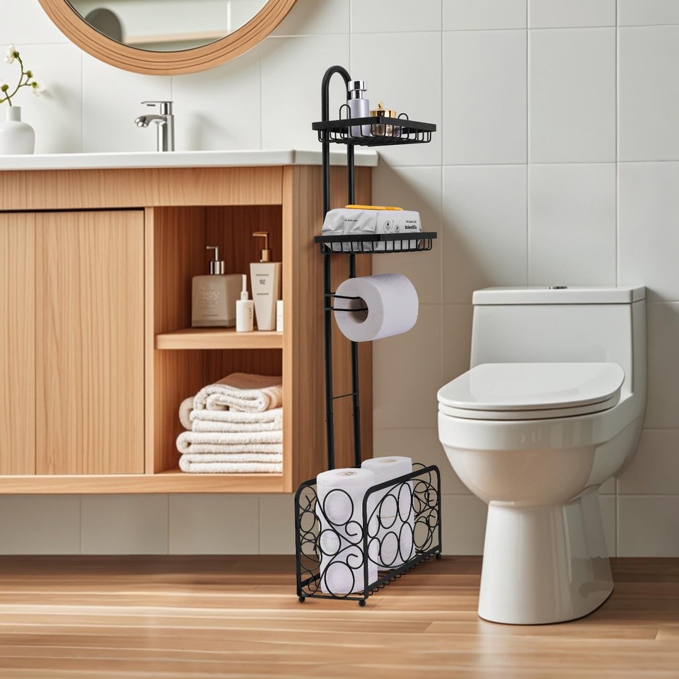 Toilet Paper Holder Tissue Rack Stand with Magazine Toilet Roll Storage ...