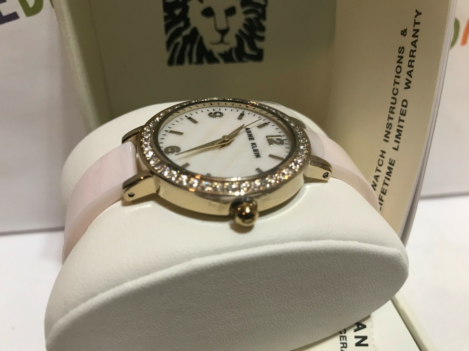 Anne Klein 32mm Women's Swarovski Crystals Pink Ceramic Watch AK ...
