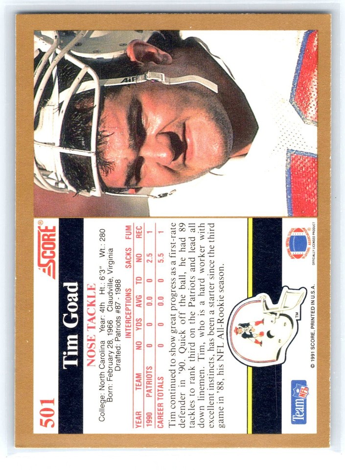 1991 Score #501 Tim Goad Signed Autographed Card | eBay