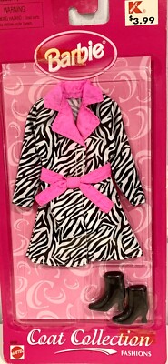 Barbie Coat Collection Fashions Black & White Coat w/ Pink Trim | eBay
