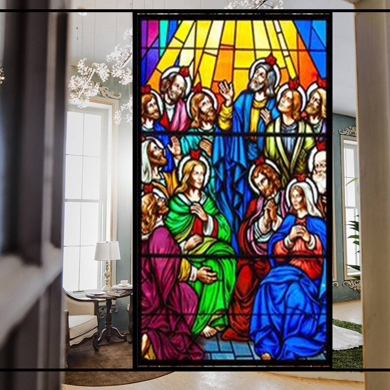 Retro Church Window Film Privacy Self-adhesive Glass Sticker Chapel ...