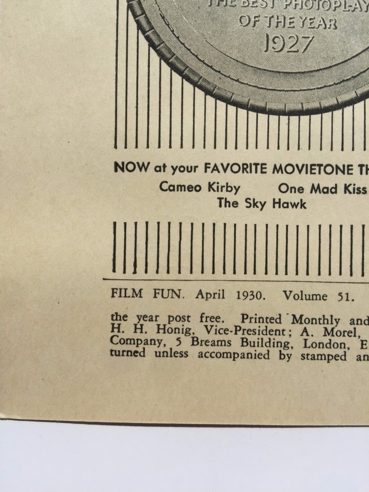 April 1930 Film Fun Magazine COVER ONLY by Enoch Bolles -Actress ...