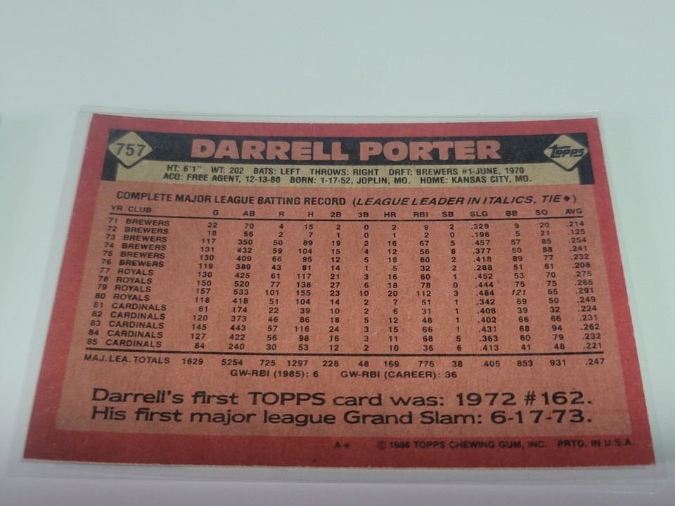DARRELL PORTER 1986 Topps #757. CARDS | eBay