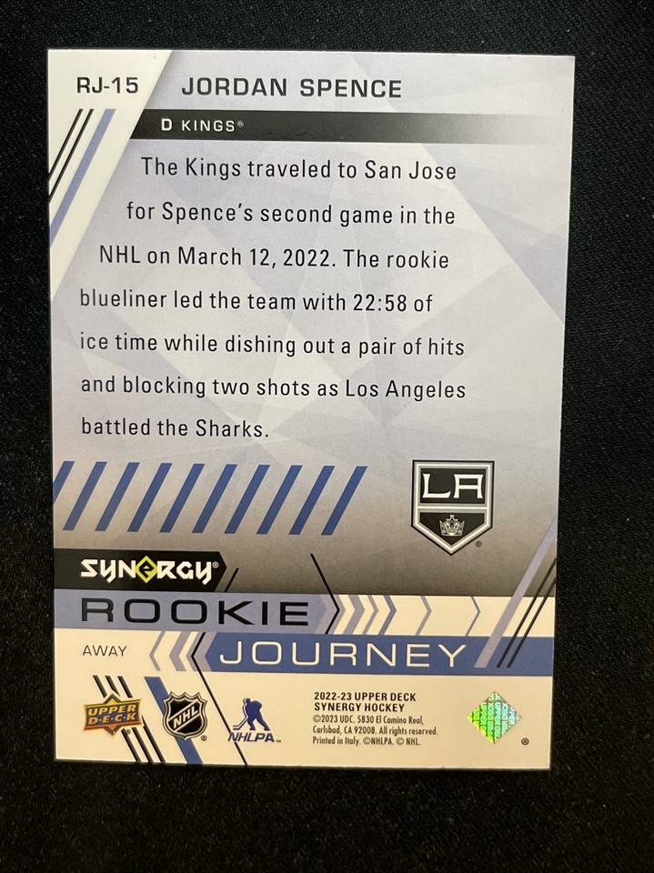 22-23 UD Synergy Hockey Rookie Journey RJ-15 Jordan Spence /699 | eBay