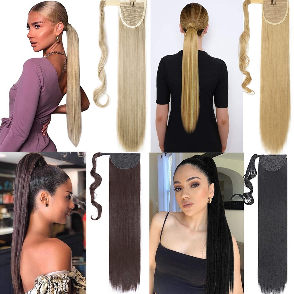 32in Super Long Clip In Hair Extensions Wrap Around Ponytail Straight ...