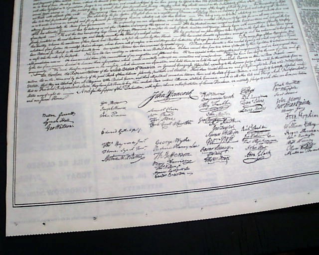 July 4, 1776 DECLARATION OF INDEPENDENCE John Hancock 1947 Facsimile ...