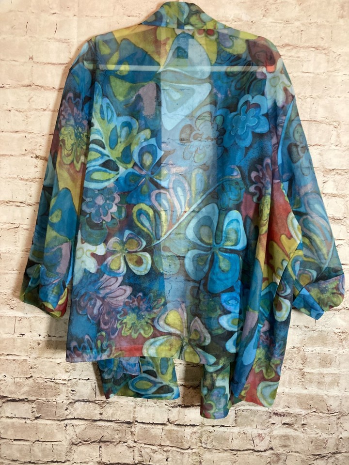 Maggie Barnes Organza Kimono Top Womens 5X Tie Dye Watercolor Artsy Art ...