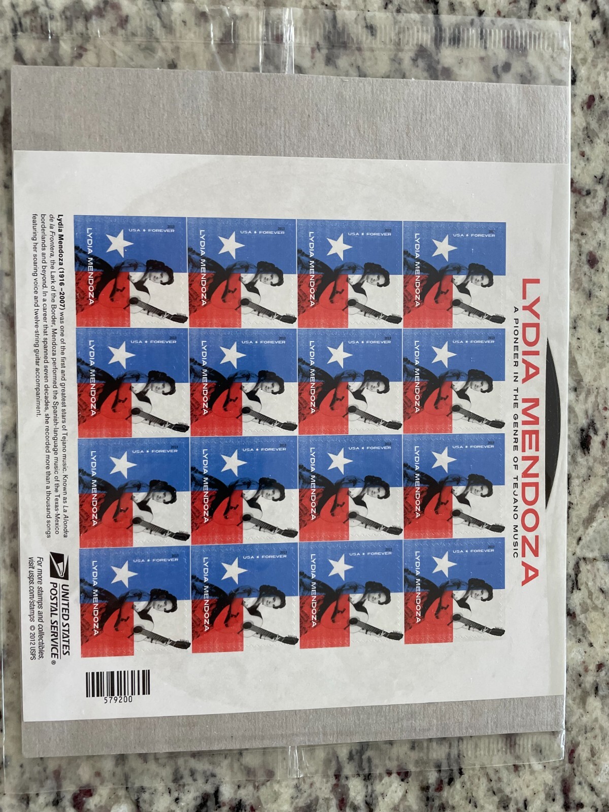 Lydia Mendoza Stamp Pane of 16 Forever Stamps MNH #4786 Mint Sealed ...