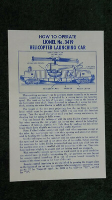 LIONEL # 3419 HELICOPTER LAUNCHING CAR INSTRUCTIONS ORIGINAL | eBay