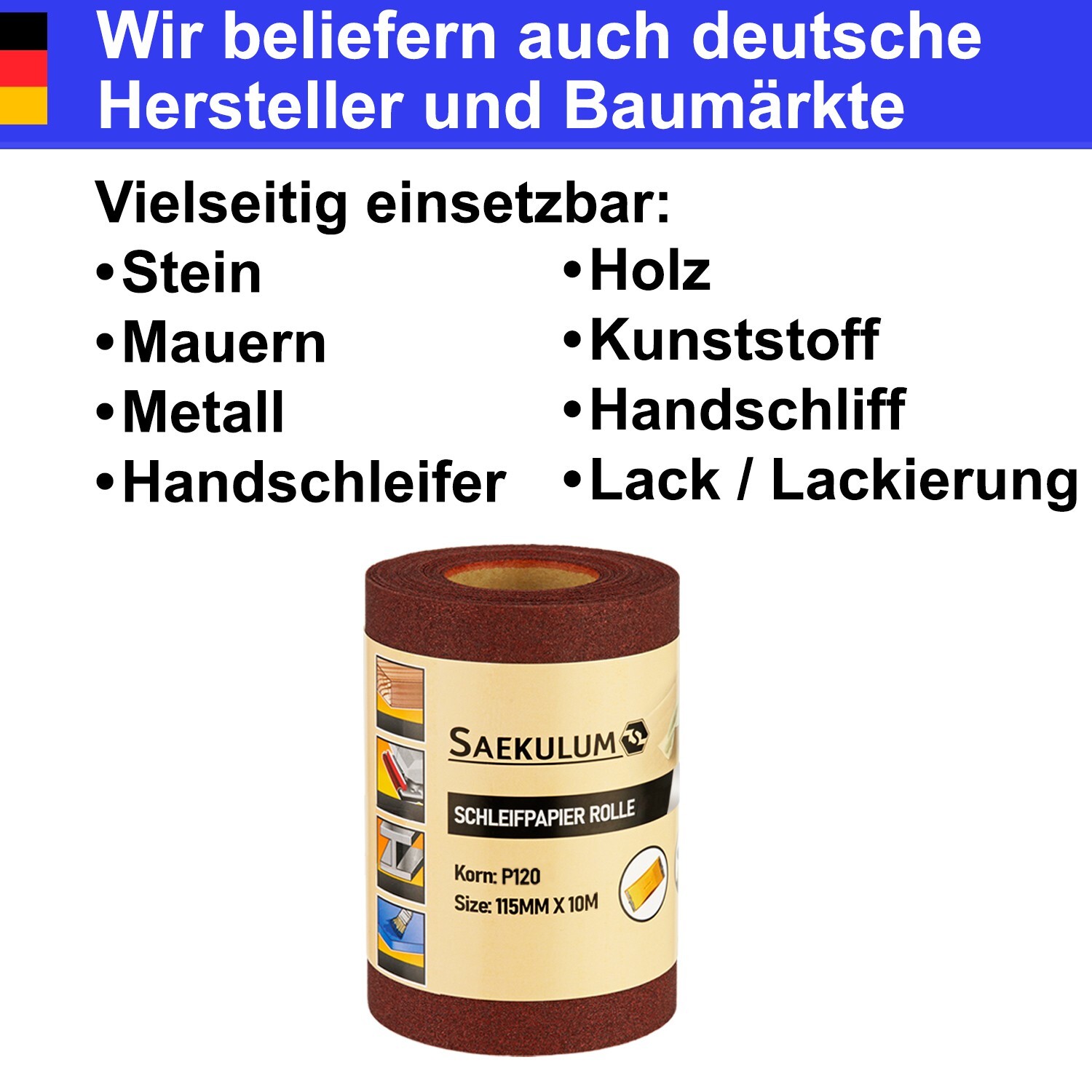 Schleifrolle 4x Schleifpapier Rolle Sandpapier P120, 115mmx40m ...