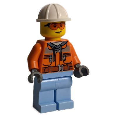 1 LEGO Minifigure Construction Worker - Male, Orange Safety Jacket ...