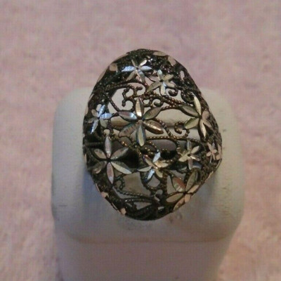 Large Silver Filigree Ring Size Adjustable | eBay